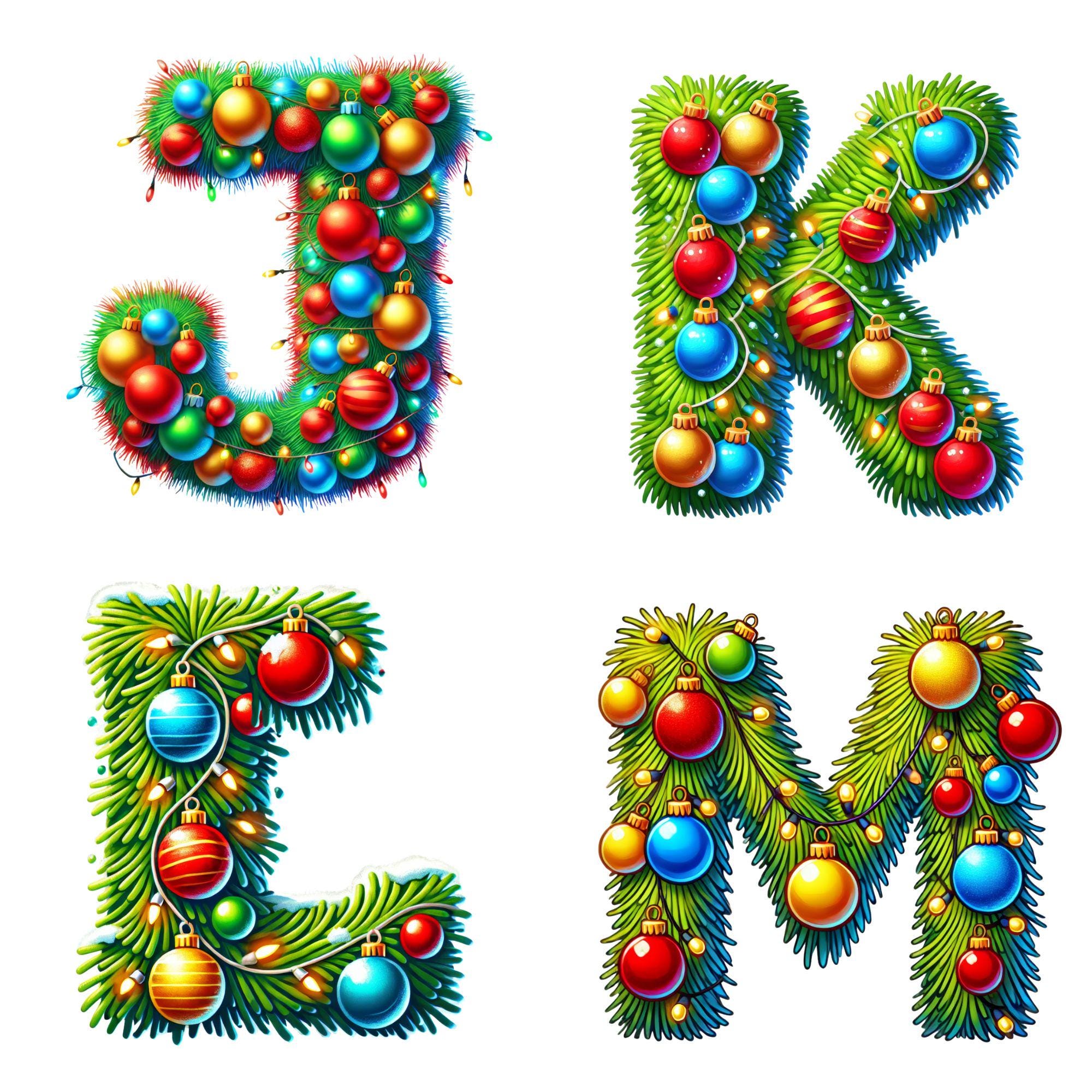 Christmas Baubles and Tinsel Alphabet Clipart, 39 Festive PNG Letters ...
