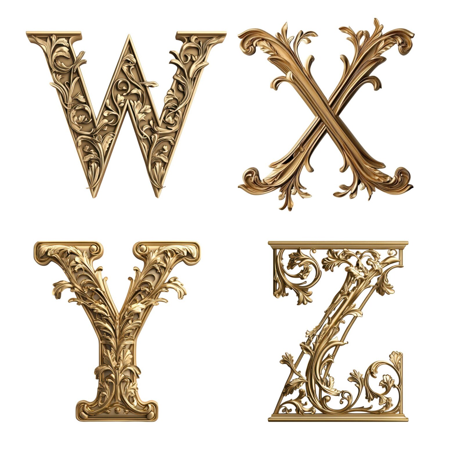 Golden Flourish Alphabet PNG Set: Ornate Letters & Numbers Clipart ...