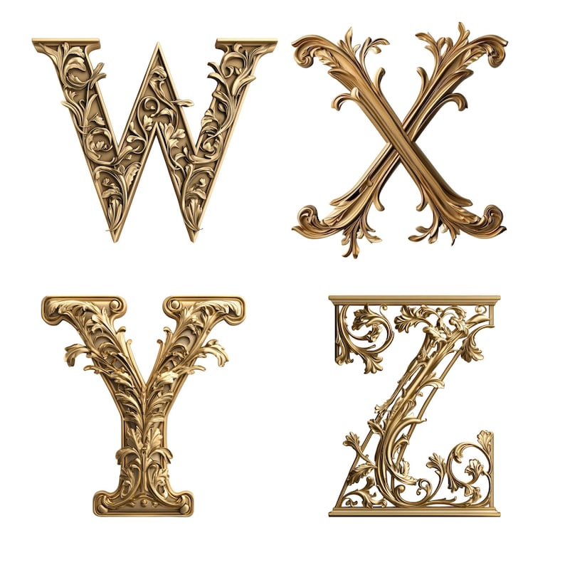 Regal Flourish Alphabet PNG Set | Ornate Golden Letters and Numbers ...