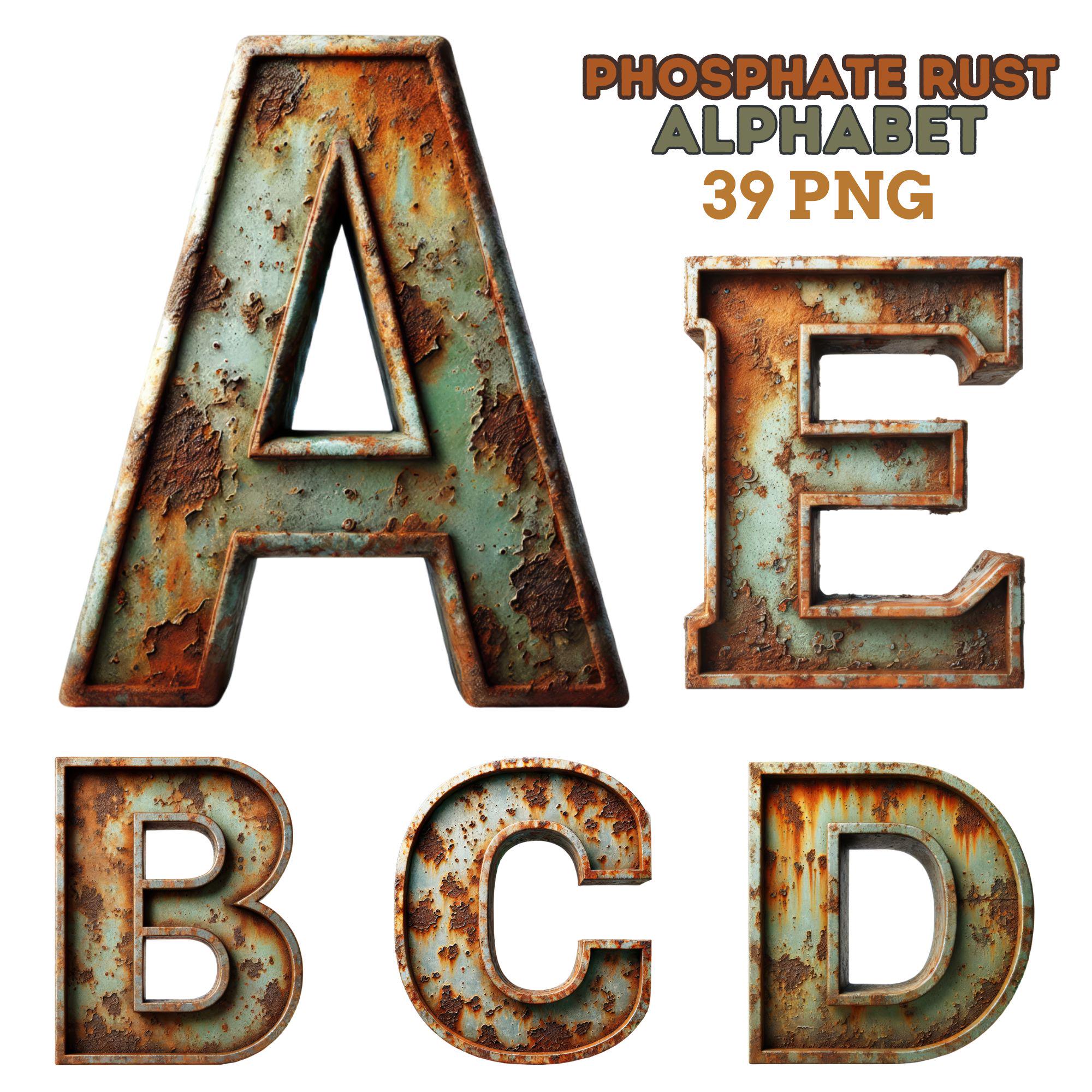 Phosphate Rust Alphabet PNG Set, 39 Grunge Rusty Metal Letters ...