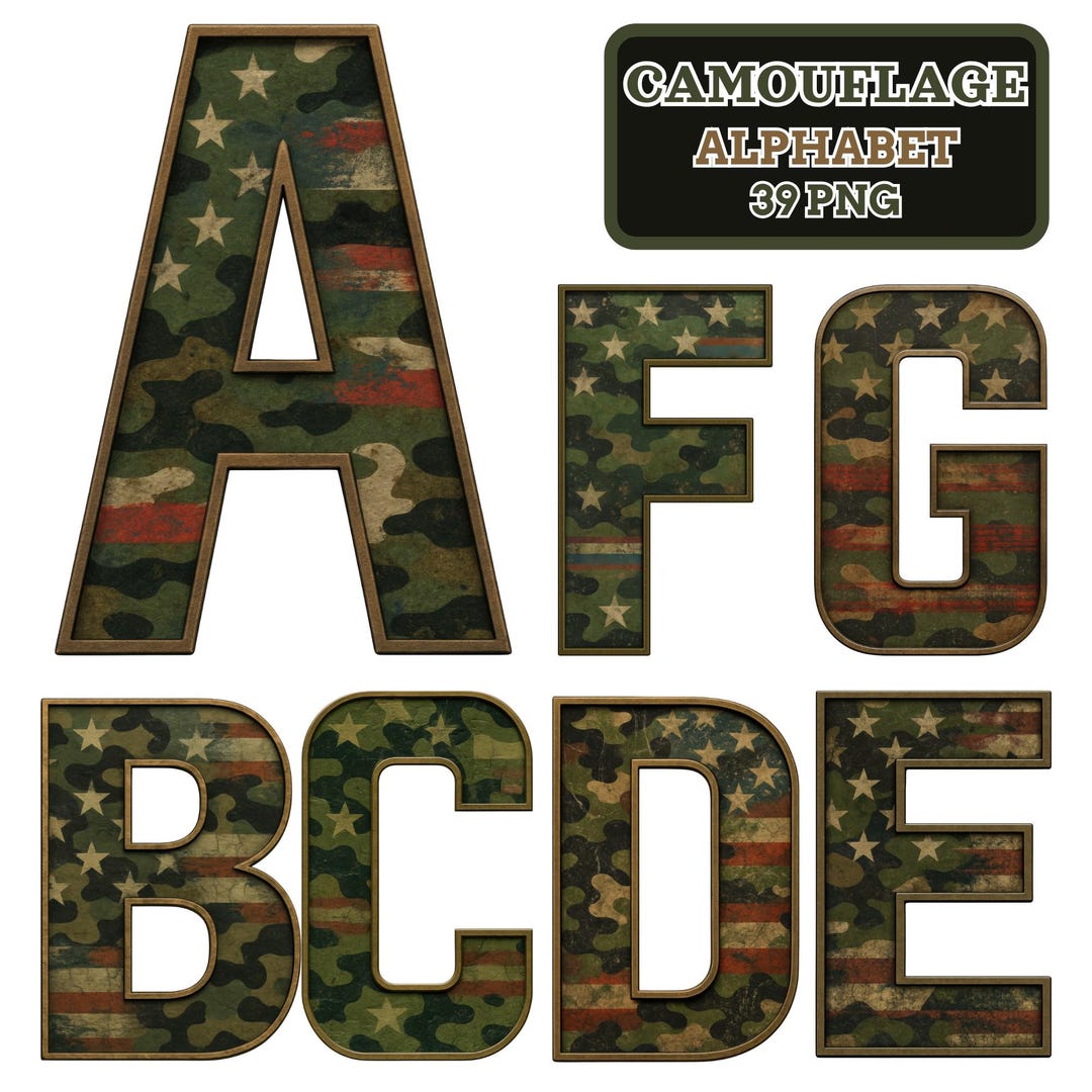 Camo Alphabet PNG: Military Letters, Numbers, Symbols (instant Download ...