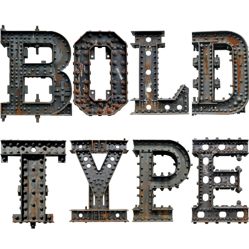 Industrial Metal Alphabet PNG – 3D Rusty Rivet Steampunk Font (digital ...