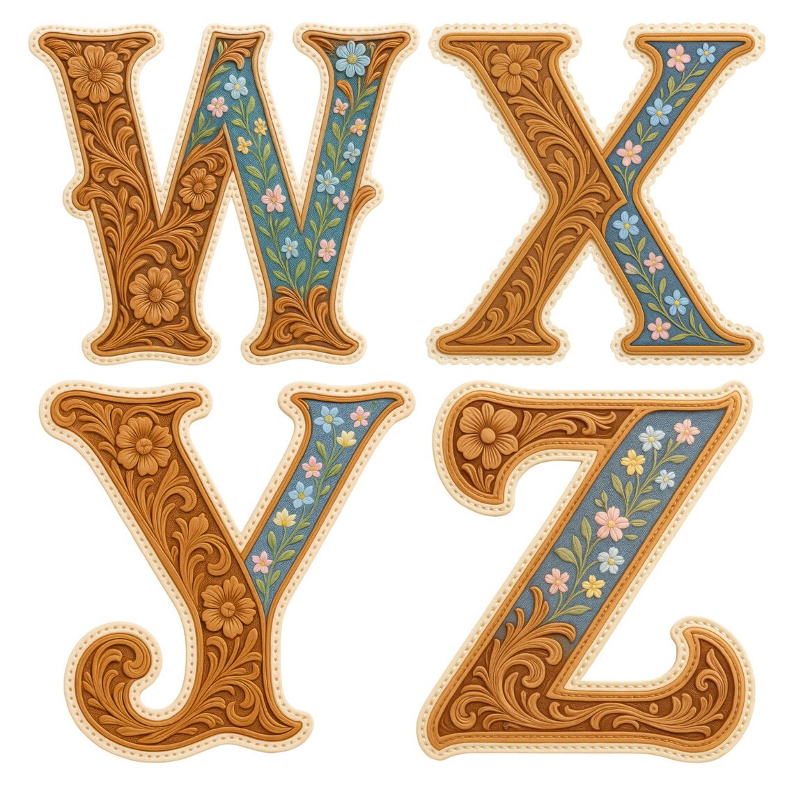 Ranch Nouveau Tooled Leather Alphabet PNG | Western Floral Letters ...