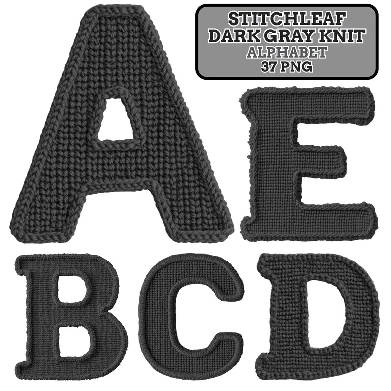 Stitchleaf Dark Gray Knit Alphabet PNG | Crochet Letter Clipart | 37 ...