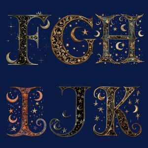 Celestial Moons & Stars Alphabet PNG: Cosmic Letter Clipart (digital ...