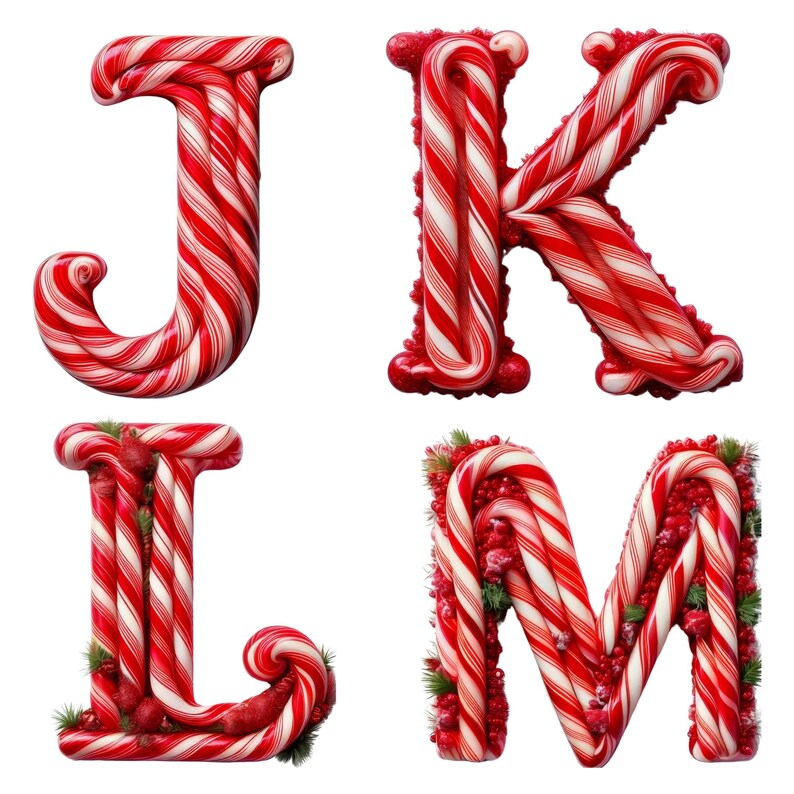 Candy Cane Alphabet Clipart: Festive Christmas PNG Set (digital ...