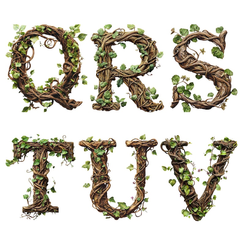 Intertwining Vines Alphabet PNG Letters Nature Font Green Botanical ...