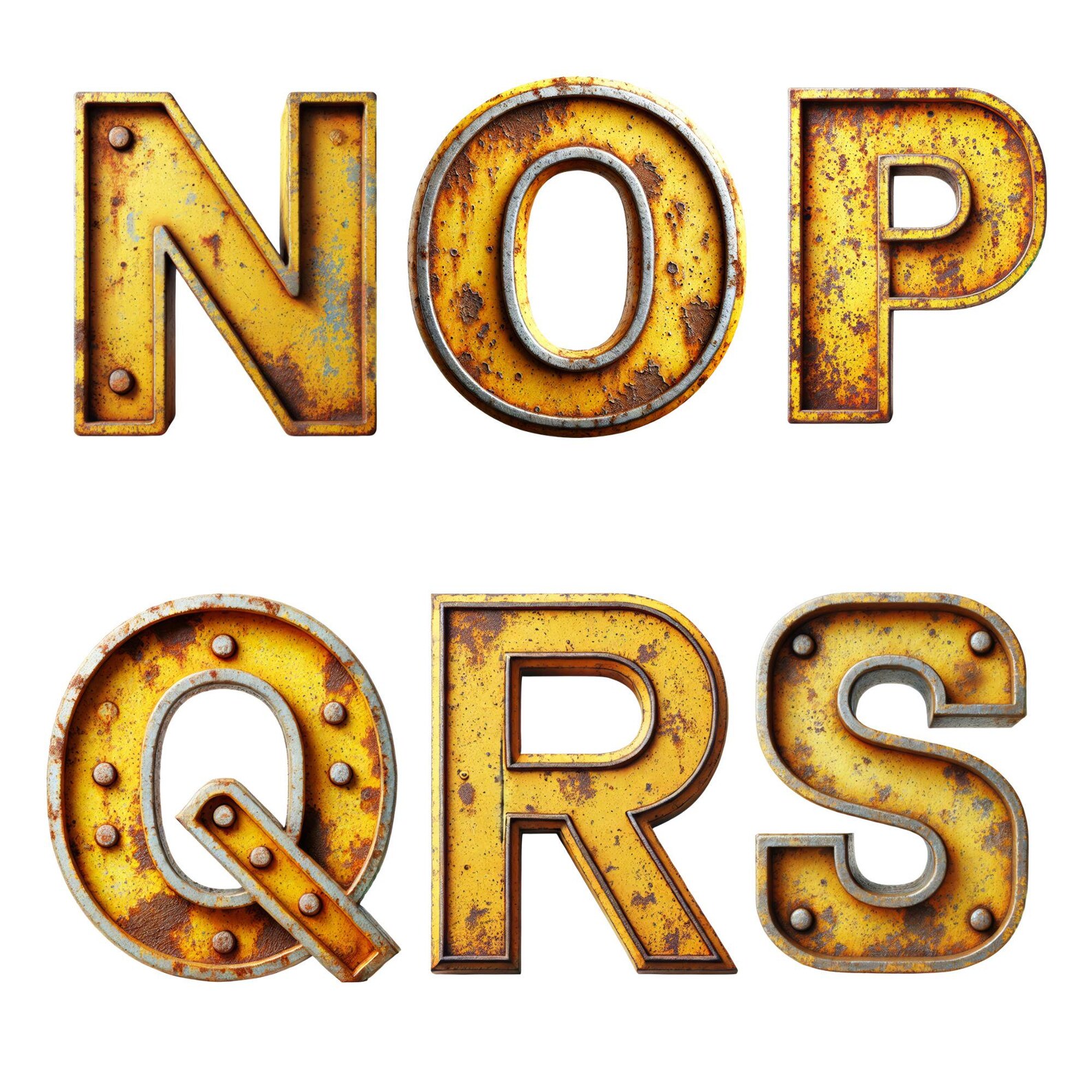 Yellow Rust Alphabet PNG Set, 39 Grunge Industrial Letters and Numbers ...