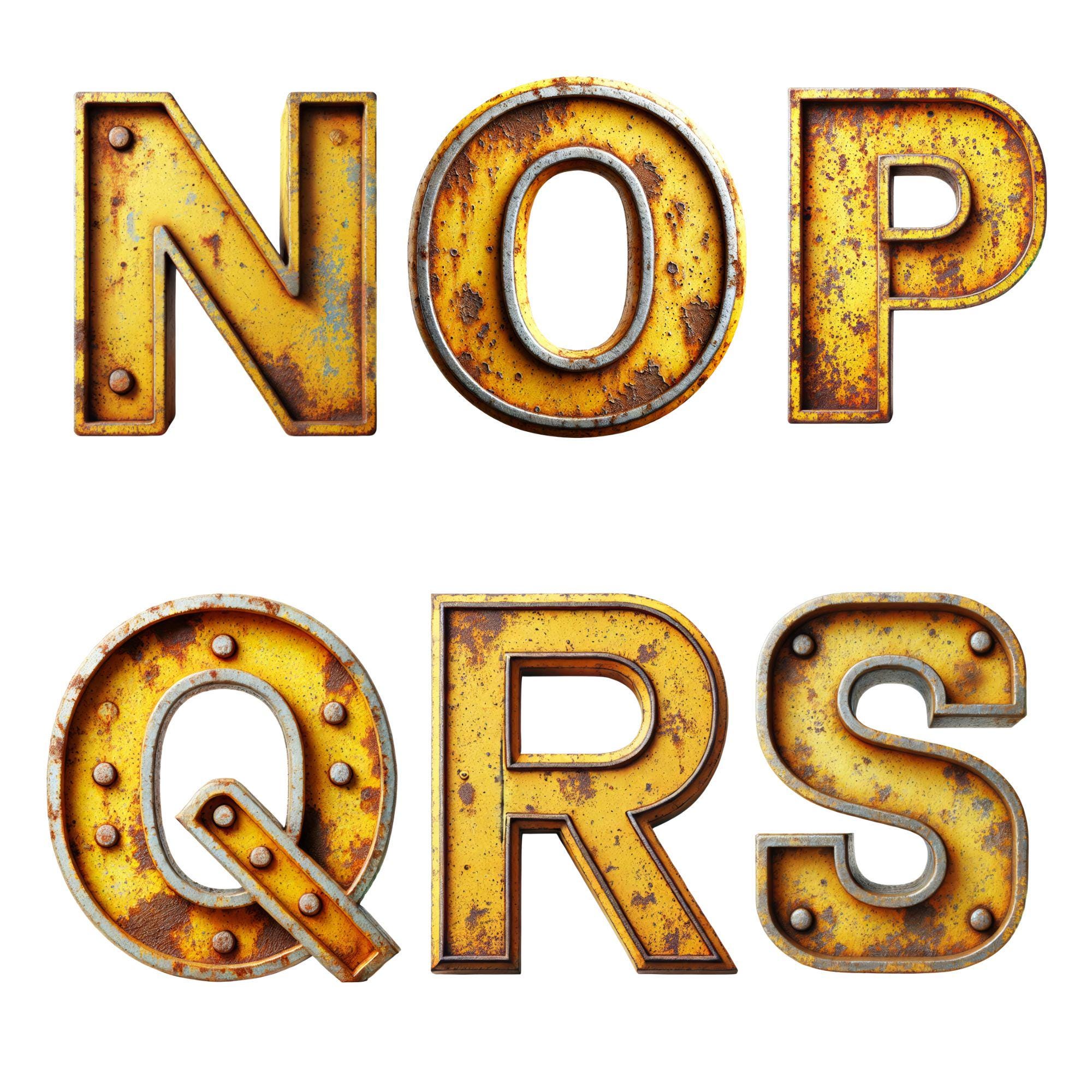 Yellow Rust Alphabet PNG Set, 39 Grunge Industrial Letters and Numbers ...