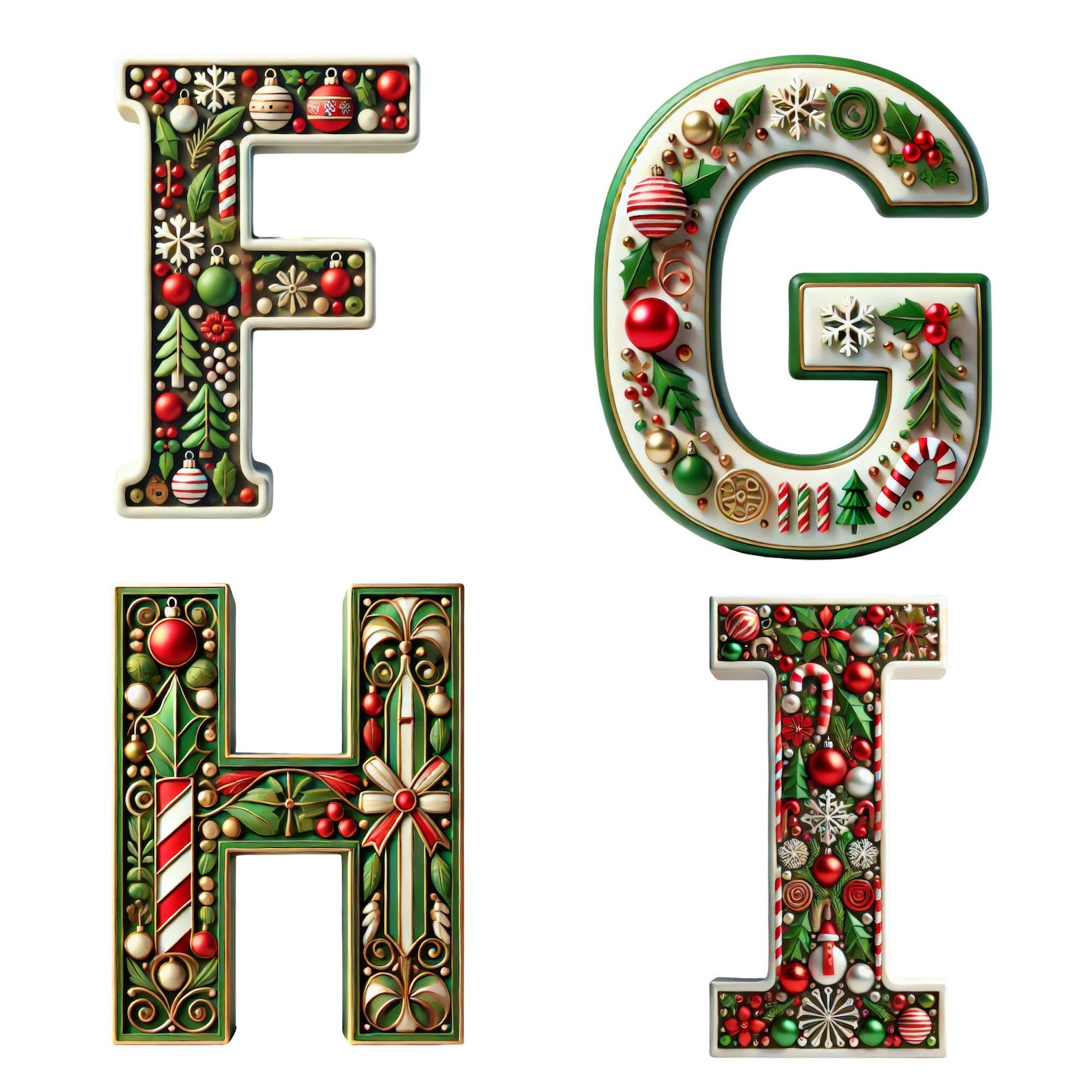 Christmas Alphabet Clipart, 39 PNG Festive Letters and Numbers Set ...
