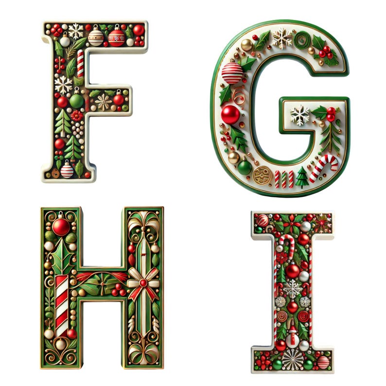 Christmas Alphabet Clipart, 39 PNG Festive Letters and Numbers Set ...