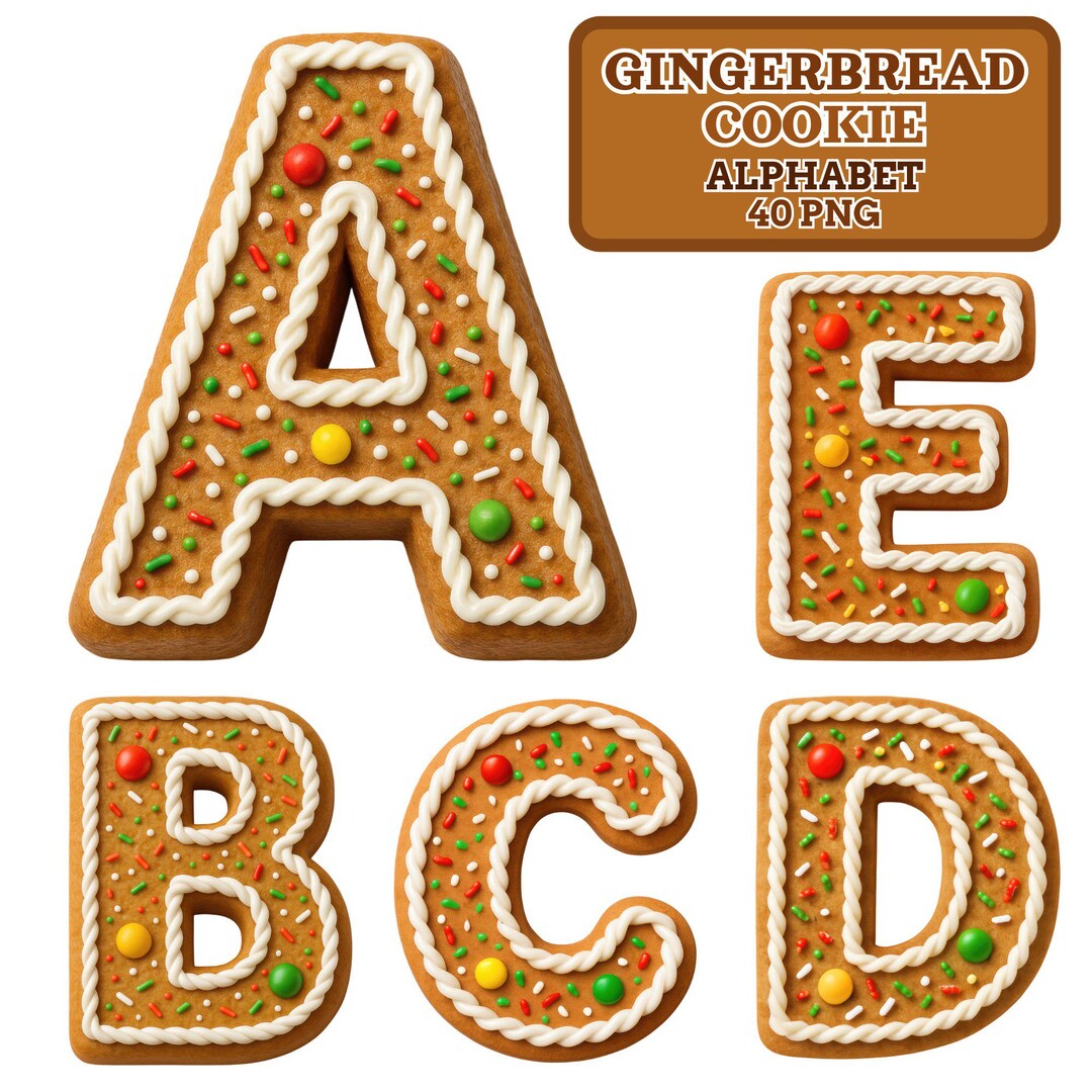 Gingerbread Cookie Alphabet PNG | Holiday Baking Font (digital Download ...