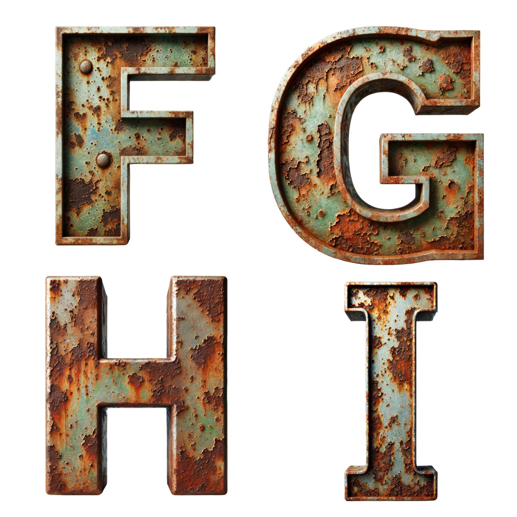 Phosphate Rust Alphabet PNG Set, 39 Grunge Rusty Metal Letters ...