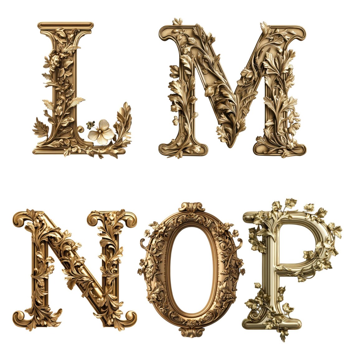 Regal Flourish Alphabet PNG Set | Ornate Golden Letters and Numbers ...