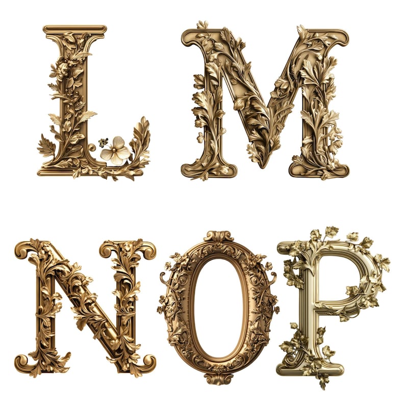 Regal Flourish Alphabet PNG Set | Ornate Golden Letters and Numbers ...