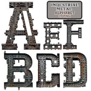 Industrial Metal Alphabet PNG – 3D Rusty Rivet Steampunk Font (digital ...