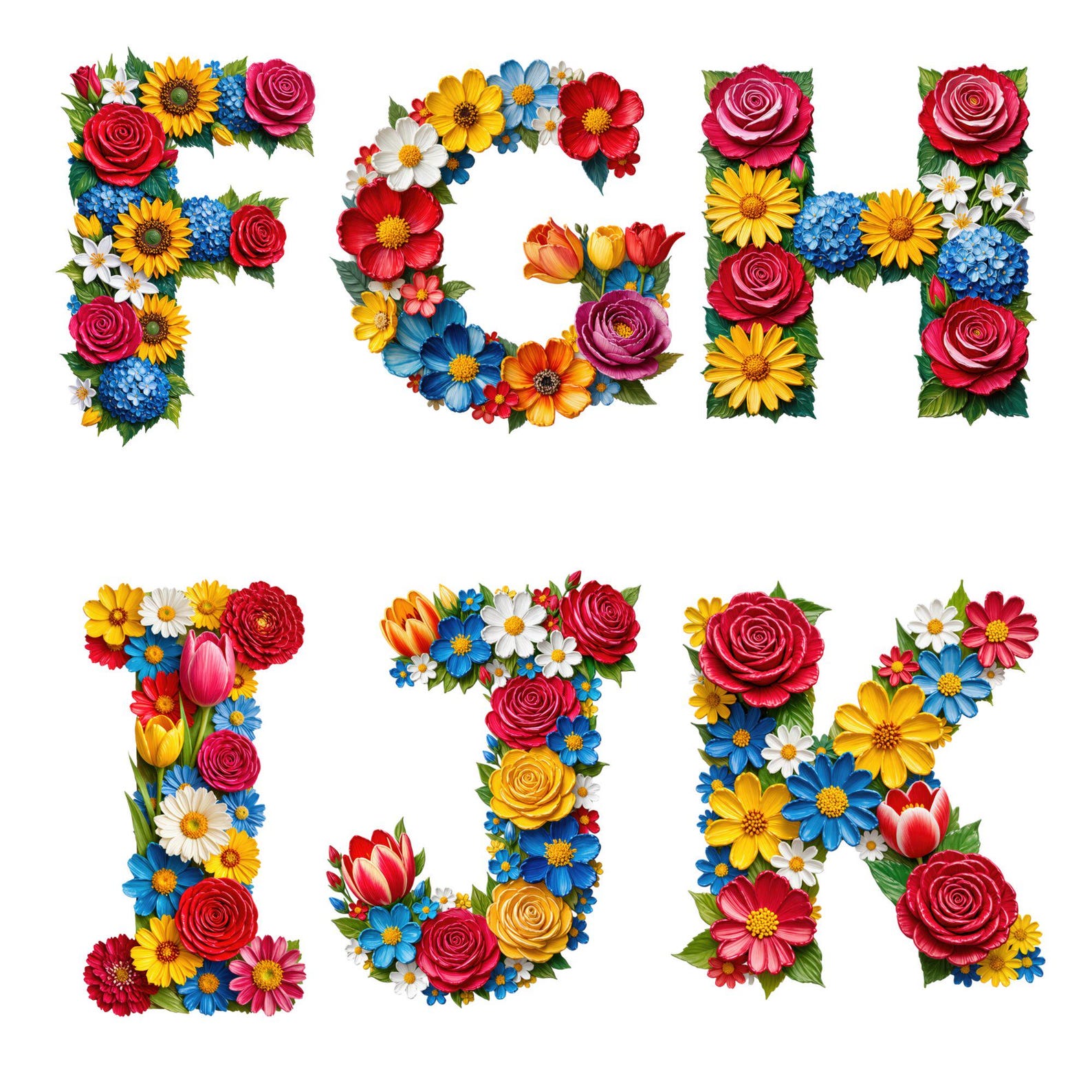 Floral Alphabet PNG Clipart: Colorful Flower Letters & Numbers (instant ...