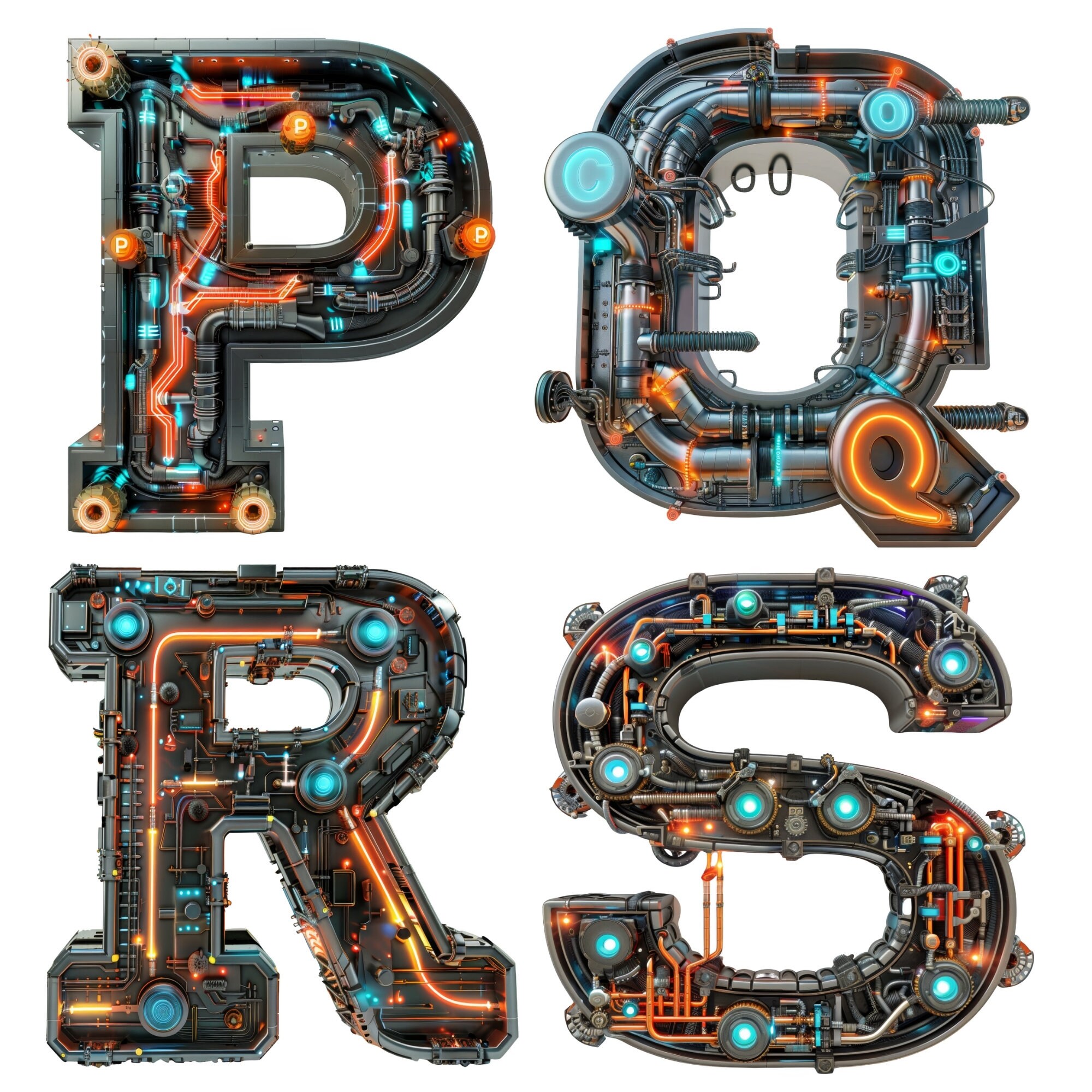 High-tech Machine Alphabet Letters - PNG Graphics - Etsy