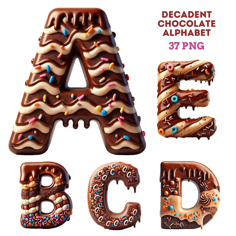 Decadent Chocolate Alphabet PNG Set - Digital Design Elements - Etsy