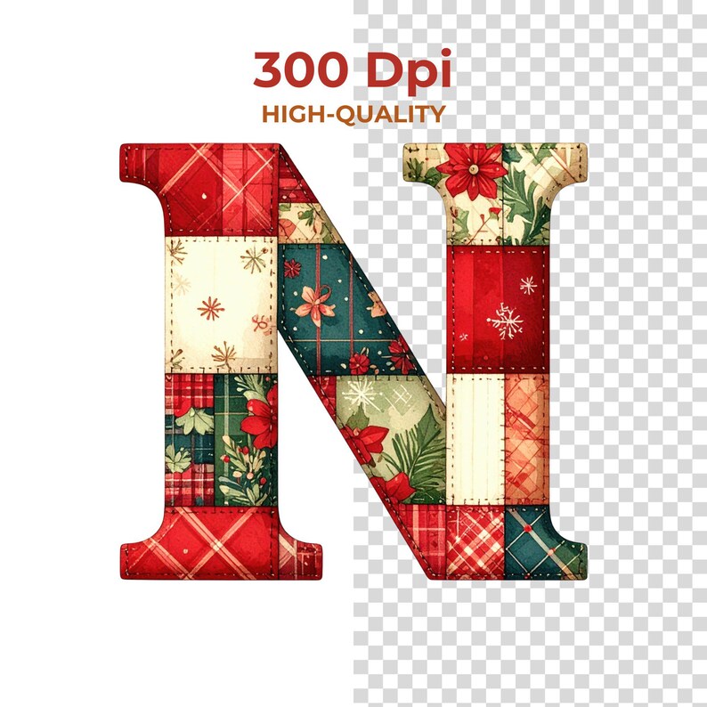 Patchwork Christmas Alphabet PNG | Quilted Holiday Letters A–Z 0–9 ...