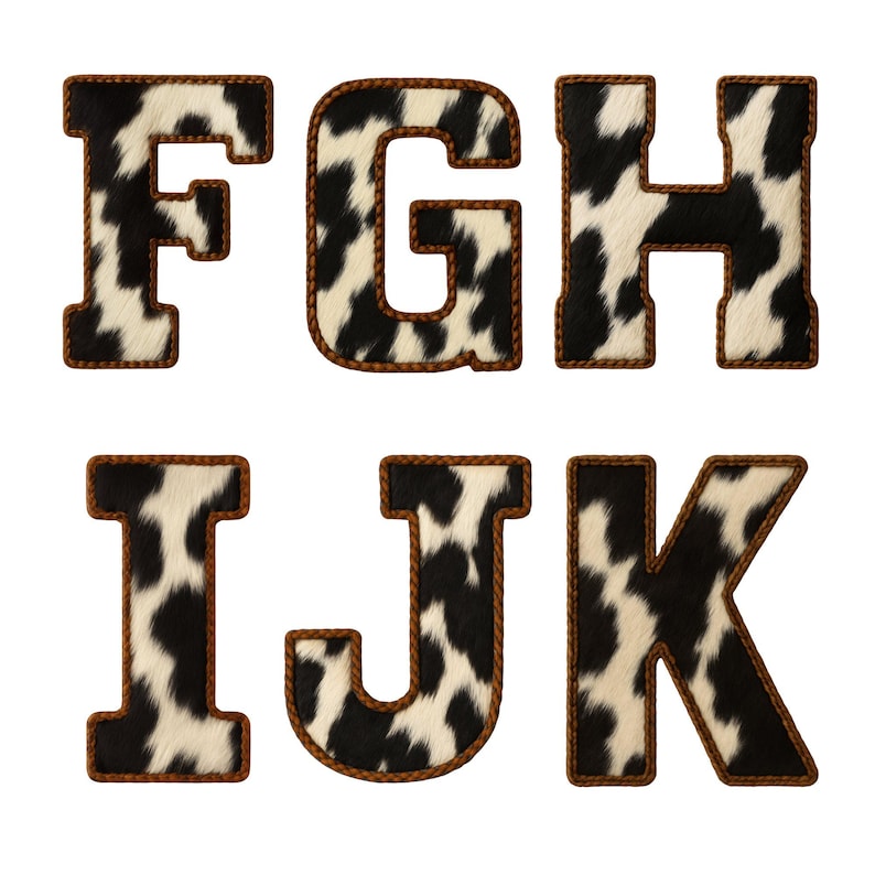 Cowhide Leather Alphabet PNG | Western Cow Print Letters A–Z 0–9 ...