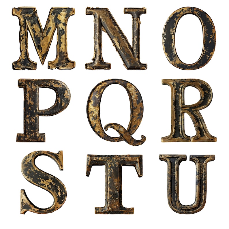 Vintage Distressed Gold Alphabet - 37 PNG Digital Download - Etsy