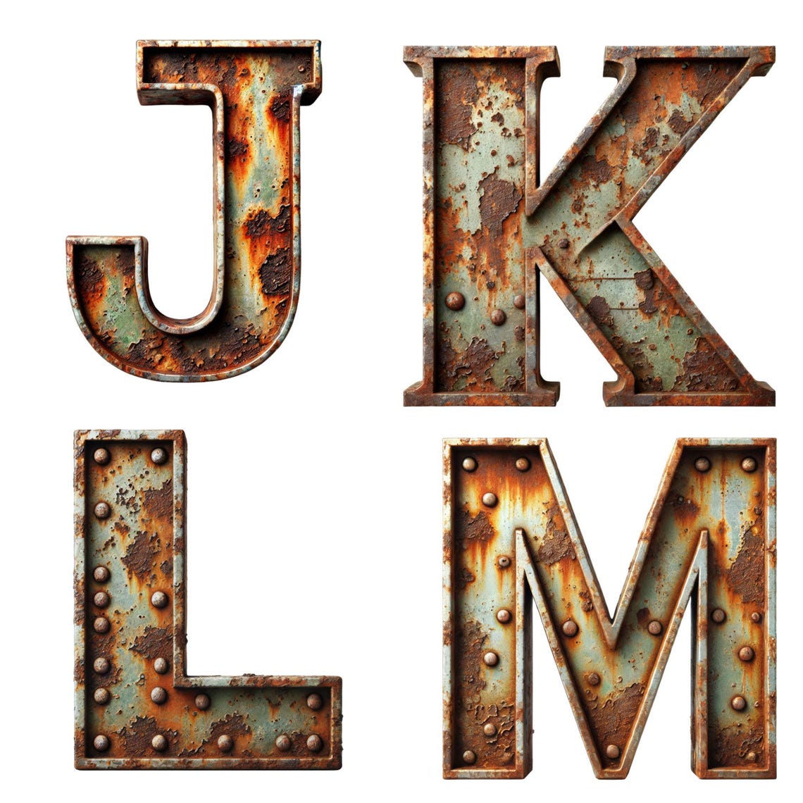 Phosphate Rust Alphabet PNG Set, 39 Grunge Rusty Metal Letters ...