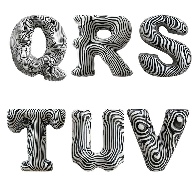 Trippy Wavy Stripe Alphabet PNG: Optical Illusion Font (digital ...