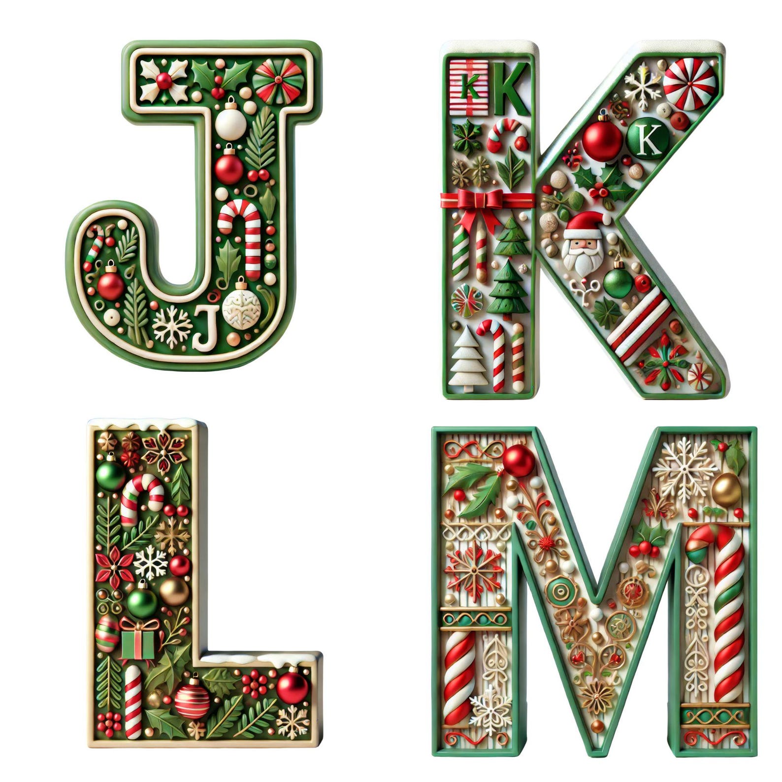 Christmas Alphabet Clipart, 39 PNG Festive Letters and Numbers Set ...