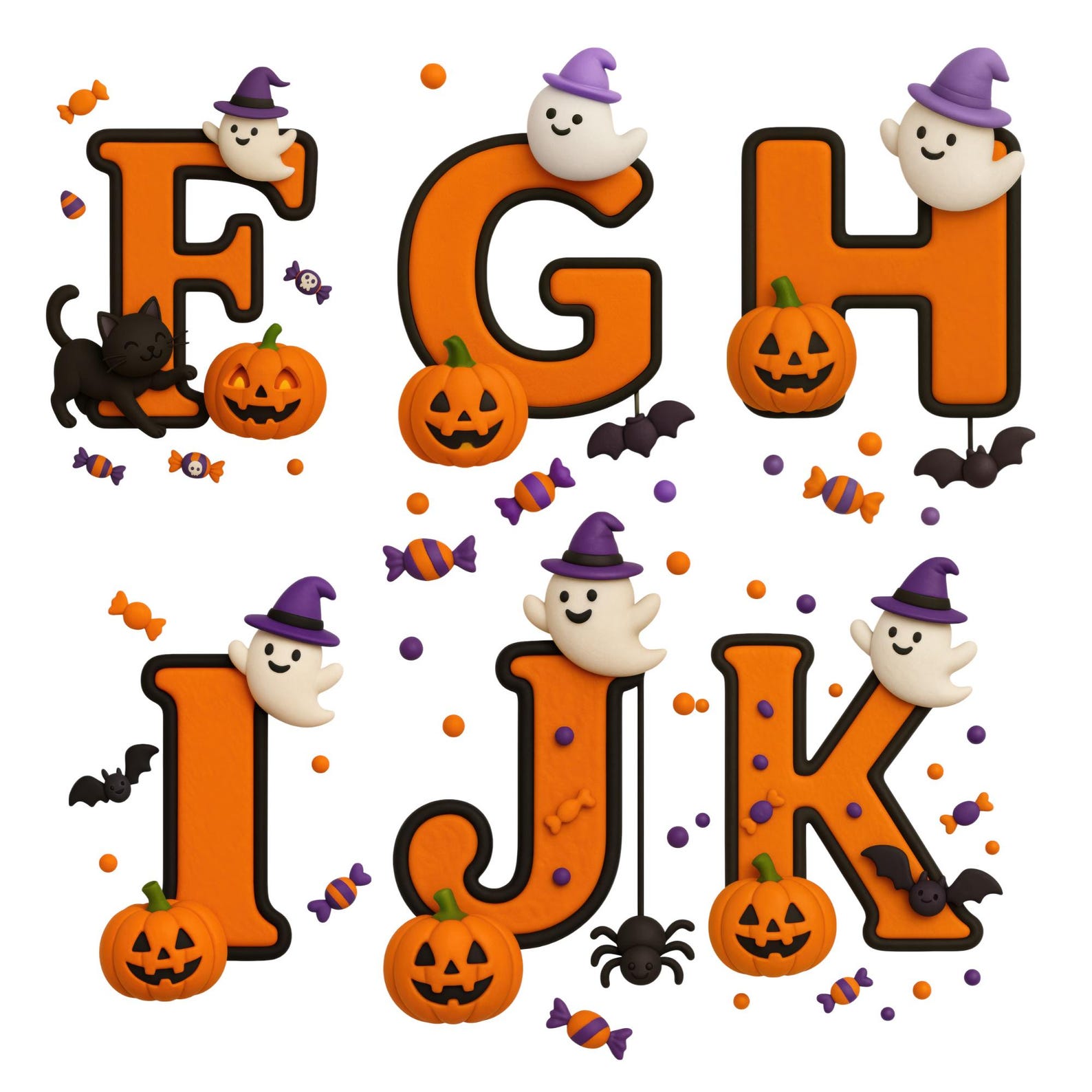 3D Halloween Alphabet PNG Clipart: Pumpkin, Mushroom, Acorn Letters - Etsy