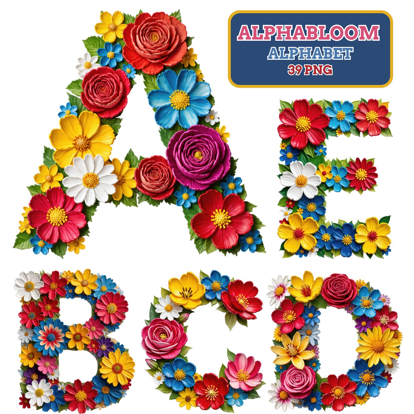 Floral Alphabet PNG Clipart: Colorful Flower Letters & Numbers (instant ...