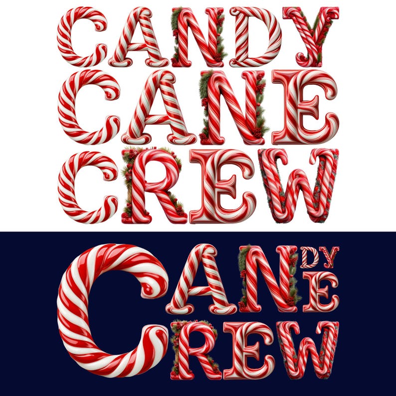 Candy Cane Alphabet Clipart: Festive Christmas PNG Set (digital ...