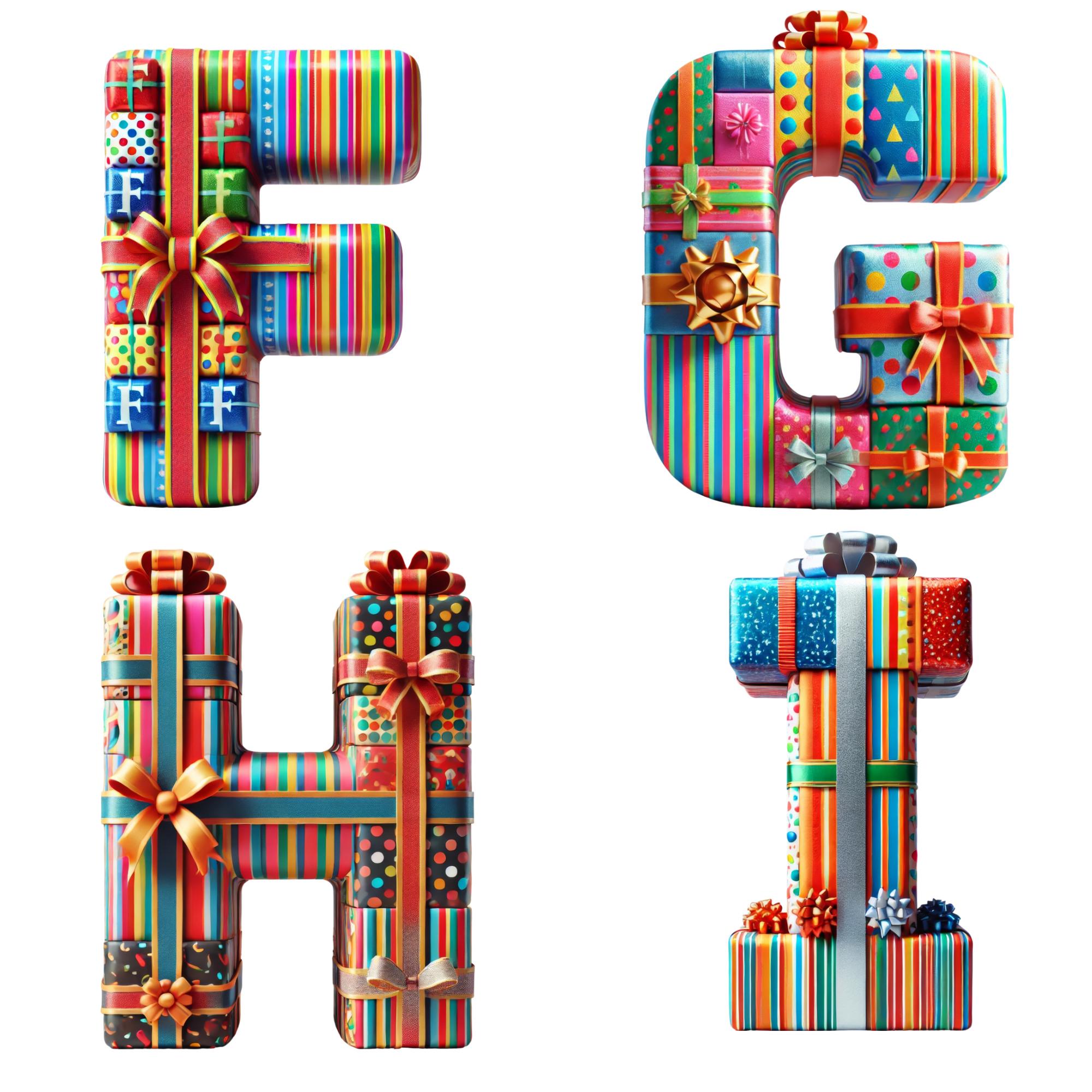 Festive Gift Wrap Alphabet Clipart Bundle – Colorful Wrapped, Christmas ...