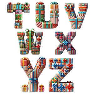 Festive Gift Wrap Alphabet Clipart Bundle – Colorful Wrapped, Christmas ...