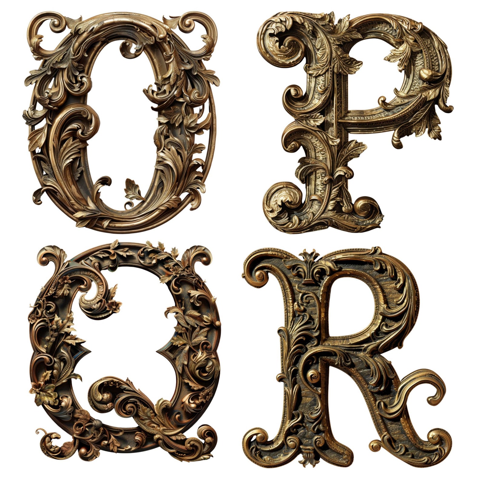 Elegant Golden Antique Flourish Alphabet - 26 PNG Letters - Etsy