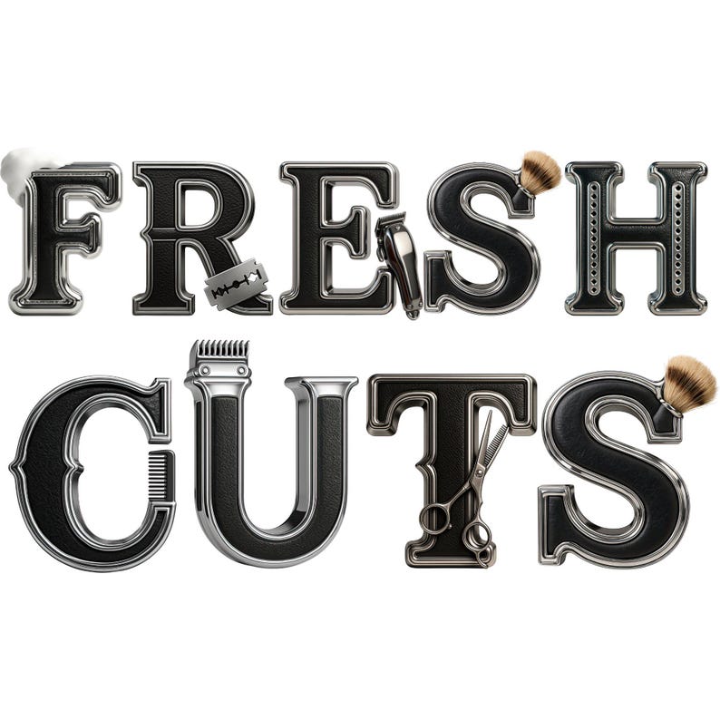 Barber’s Vintage Alphabet PNG | 40 Letters Numbers & Symbols | 3500px ...