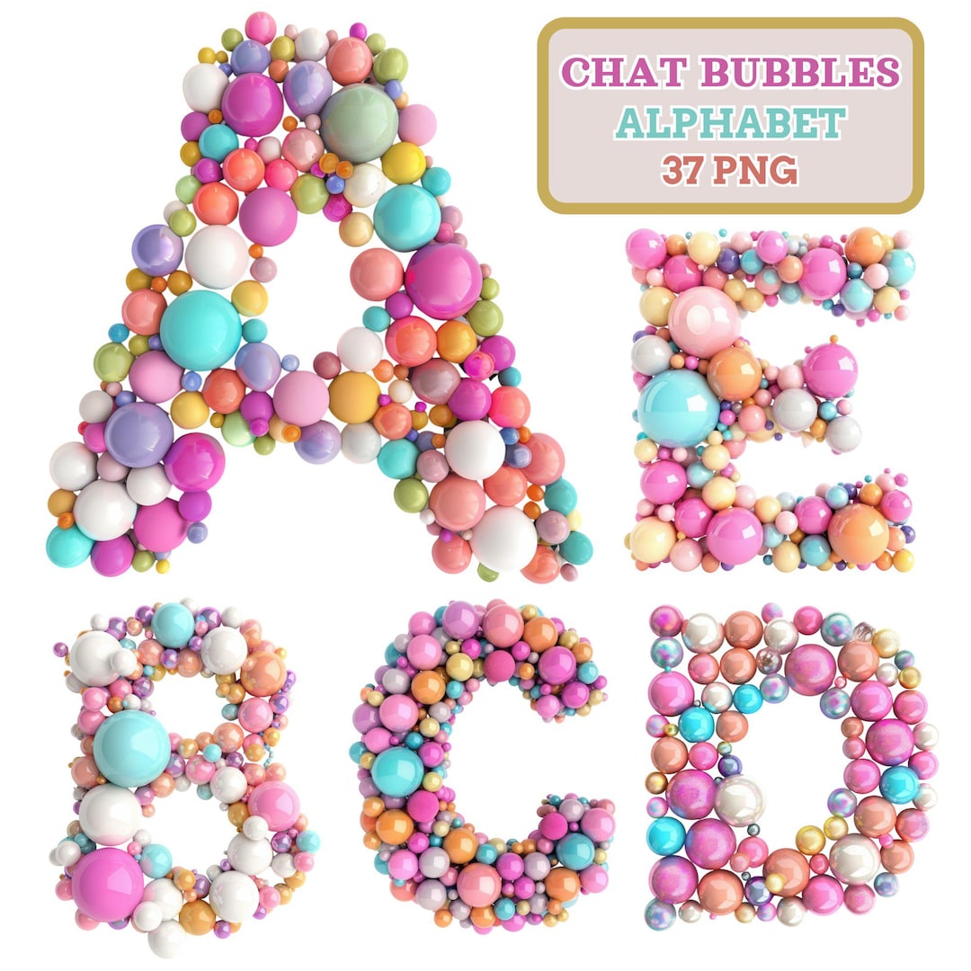 Chat Bubbles Alphabet PNG | Pastel Balloon Font | 3D Glossy Letters ...