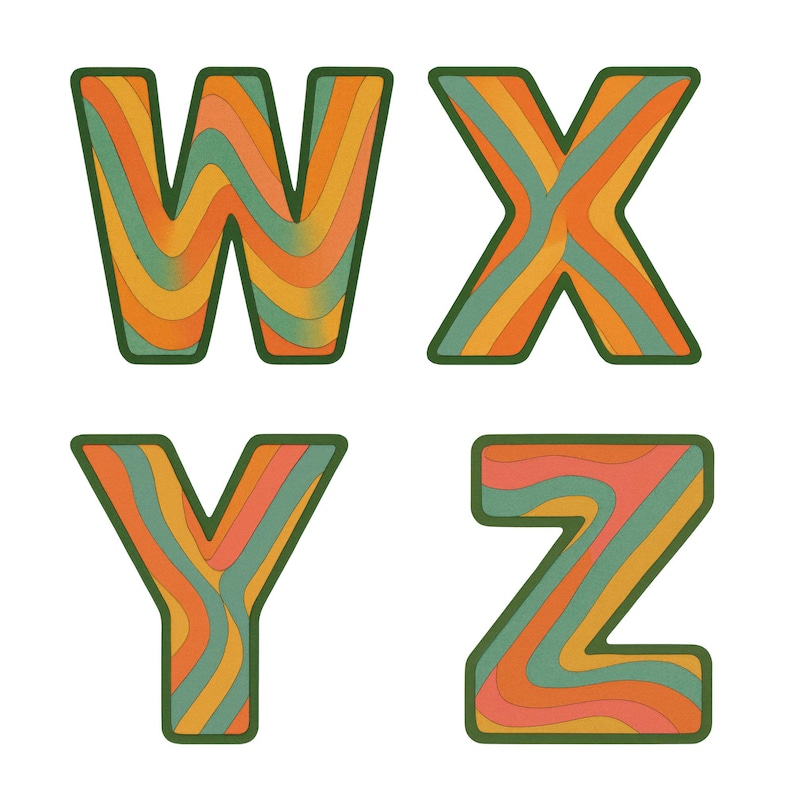 Retro Groovy Alphabet PNG Clipart: 70s Psychedelic Font (digital ...