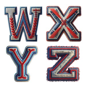 Embroidered Alphabet PNG Clipart: Red Blue Stitched Font (digital ...