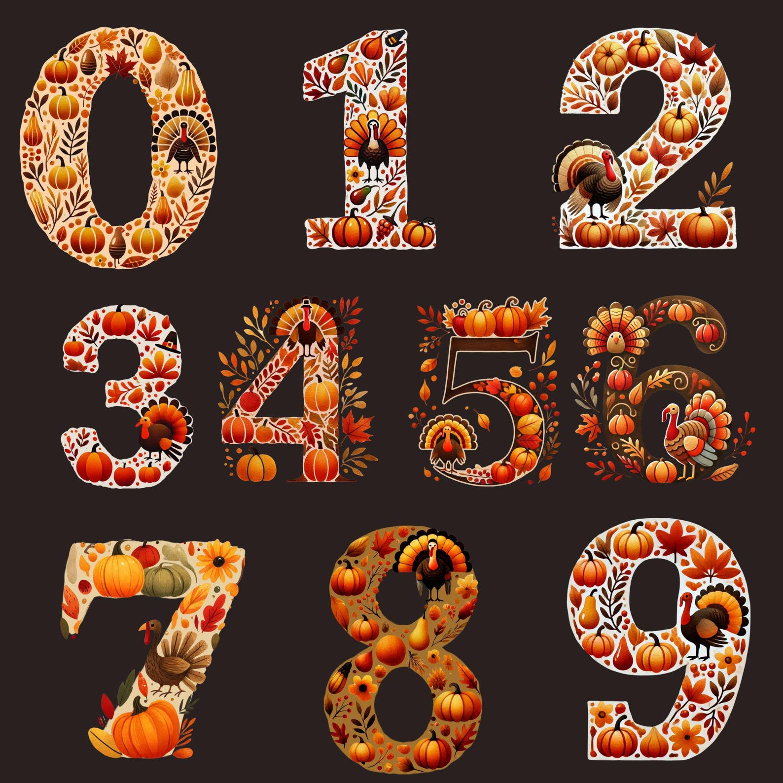 Thanksgiving Watercolor Alphabet Clipart: Pumpkin Turkey Letters ...