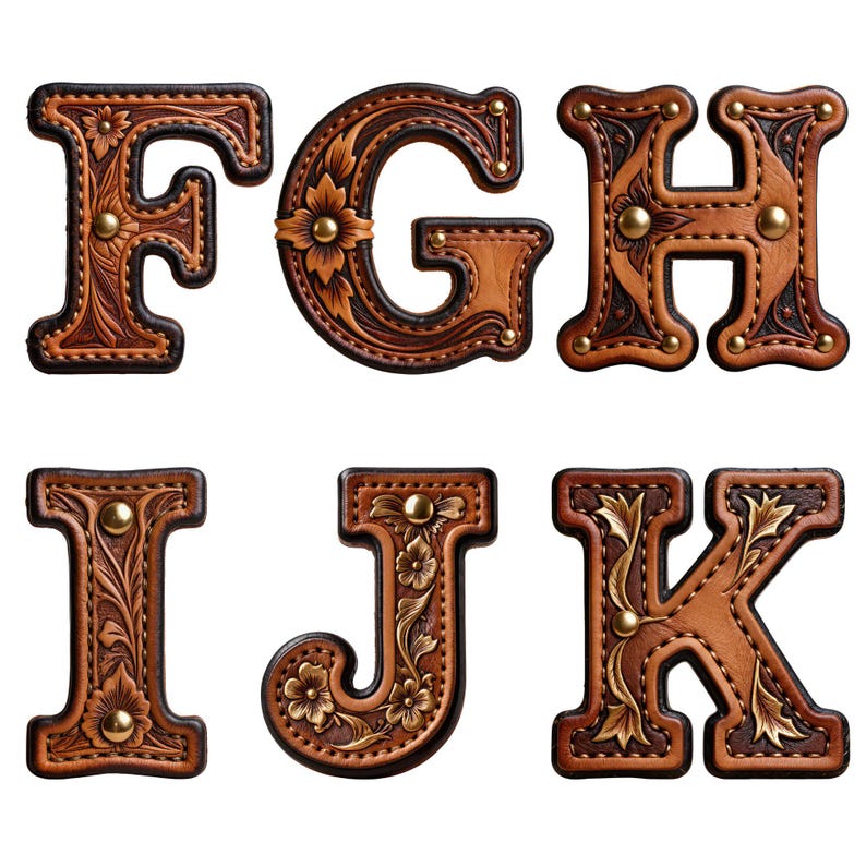 Hand Tooled Western Leather Alphabet PNG Cowboy Letters & Numbers 40 ...