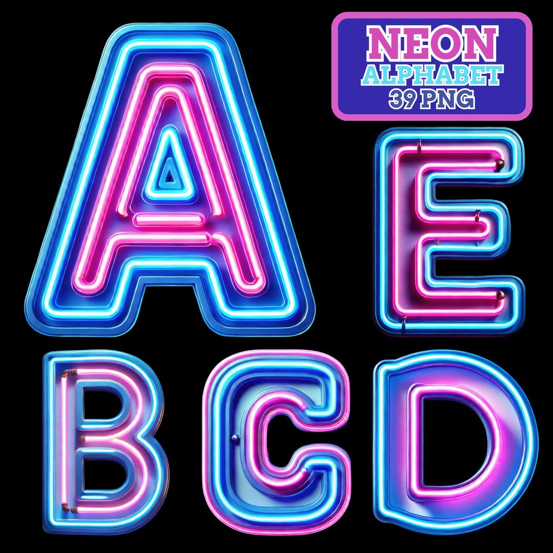 Neon Alphabet PNG Clipart, Retro Neon Letters and Numbers, 80s ...