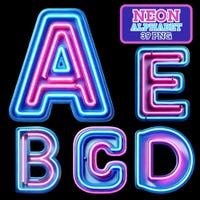 Neon Alphabet PNG Clip Art Letters Font Numbers Instant Download Files ...