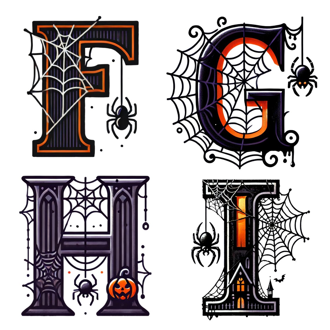 Halloween Cobwebs Alphabet | Spooky Letters & Numbers Clipart Set. - Etsy