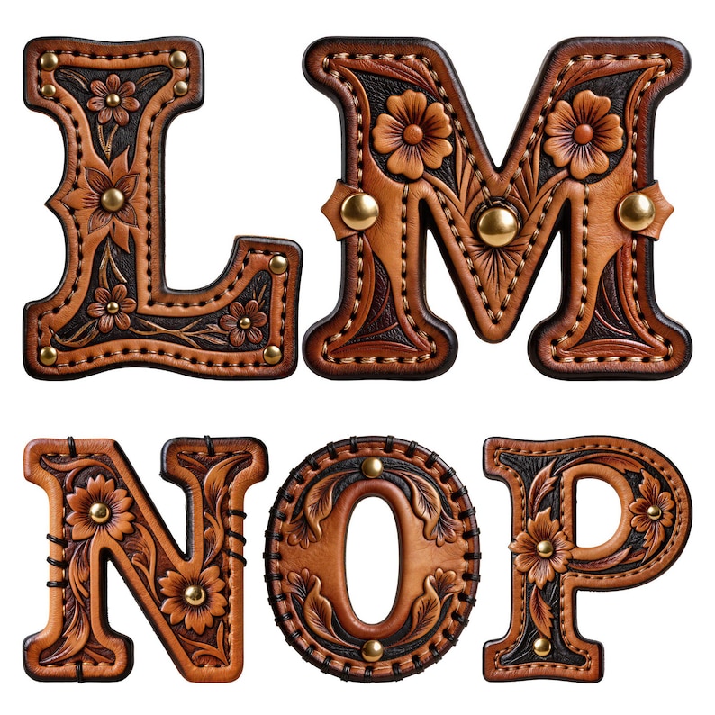 Hand Tooled Western Leather Alphabet PNG Cowboy Letters & Numbers 40 ...