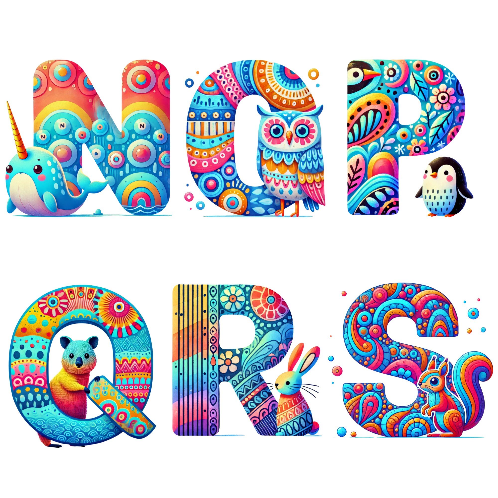 Retro Groovy Font Style Alphabet With Flat Watercolor Illustrations, 37 ...