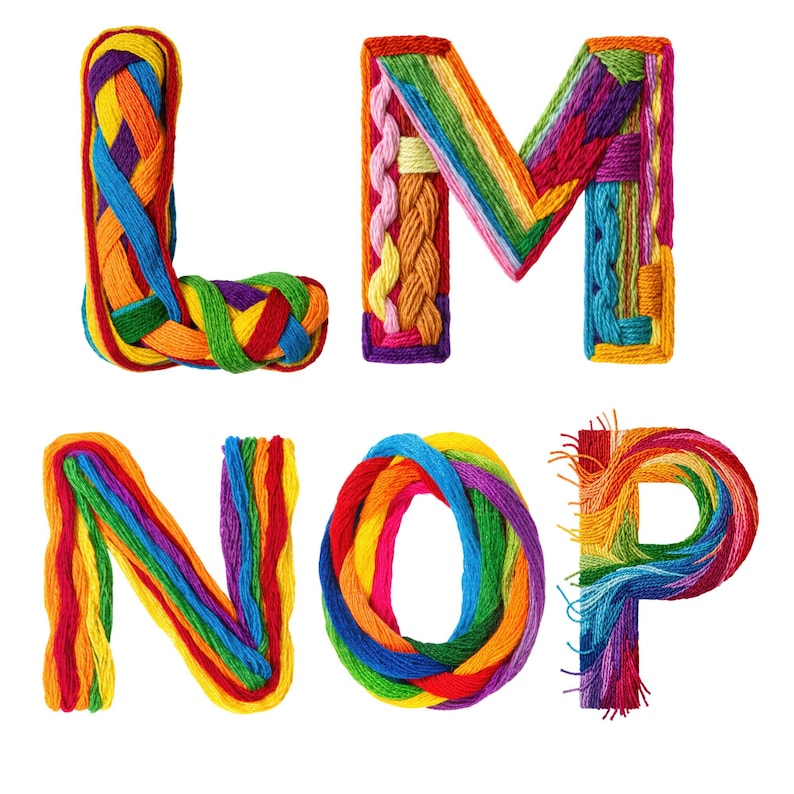 Letras y números del alfabeto de hilo arcoíris PNG / Monograma de arte ...