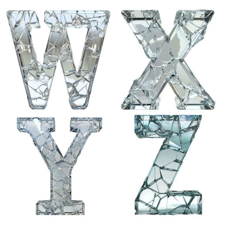 Cracked Glass Alphabet PNG Bundle: Shattered Font Clipart (digital ...