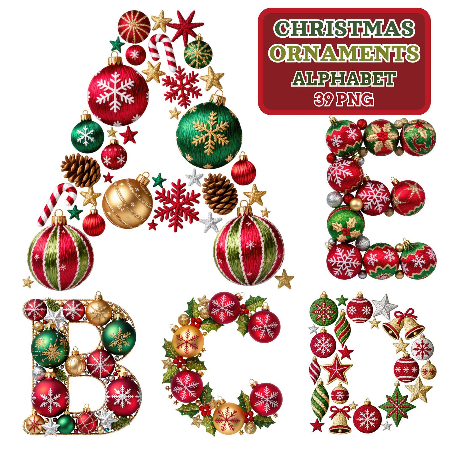 Christmas Ornaments Alphabet PNG: Festive Bauble Letters (instant ...