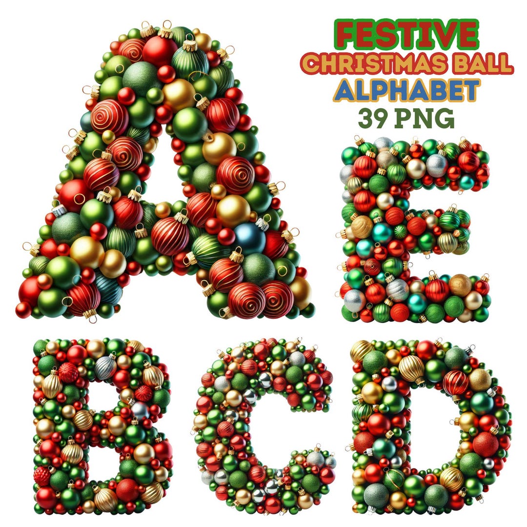 Christmas Ball Alphabet: Holiday Ornament Font (39 PNG) (digital ...